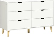 HOMCOM zásuvkový komoda s 6 zásuvkami pro kuchyň, ložnici, obývací pokoj, studium - moderní styl, systém proti převrhnutí 120x40x76 cm bílá | Aosom