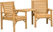 Outsunny 3dílný odolný dřevěný bistro set – laťkový design s otvorem pro slunečník, hnědý (smrk) | Aosom