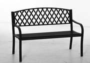 Outsunny Zahradní Lavice pro Dva s Dekorativním Opěradlem a Podlahovými Loketními Opěrkami pro Terasu, Balkón, Patio, Exteriér, Nosnost 240 kg, Litina