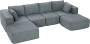 HOMCOM rohová sedačka s rozkladem, U‑tvar, 294 × 165 × 70 cm — hluboká sedadla, čtyřmístná, lněný vzhled, tmavě šedá | Aosom