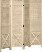 HOMCOM 4-panelový paraván 152x1,7x144,5 cm - skládací dělící stěna z dřeva s otvory k zavěšení pro kancelář, ložnici a obývací pokoj | Aosom