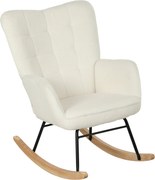 HOMCOM houpací křeslo — polstrované křeslo z berberského fleecu s bukovými kluzáky, ergonomické relaxační křeslo do obýváku a ložnice, bílé, nosnost 1