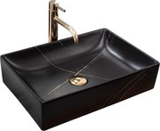 Rea Inga Marble, keramické umyvadlo na desku 51x35 cm, černá matná, REA-U8006
