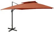 Boční zahradní slunečník s dvojitou stříškou 300x300cm terakota 312382