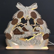 AMADEA Dřevěný svítící portál se šiškami, dýhový, 23 cm