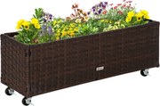 Zvednutý záhon Outsunny z poly ratanového materiálu s kolečky a odvodňovacími otvory, květináč Kávově hnědá 94,5 x 31 x 36 cm | Aosom