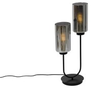 Stolní lampa v Art Deco stylu černá s kouřovým sklem 2-světlo - Laura