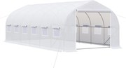 Outsunny Zahradní tunelový skleník 6x3x2m Velký zahradní skleník s 12 okny a rolovacím zipem Metal Frame pro pěstování rostlin Bílá | Aosom