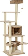 PawHut Ratanový Kočičí Strom s Kočičí Doupětem - Víceúrovňový Struktura pro Šplhání pro Kočky E1 MDF Sisal Béžová+Hnědá 55 x 55 x 174 cm | Aosom