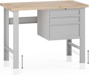 Výškově nastavitelný dílenský stůl G7, buková spárovka, 1200 x 685 x 840-1040 mm, 1x kontejner, 3 zásuvky, šedá