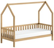 Domečková dětská postel z dubového dřeva s roštem 90x200 cm v přírodní barvě Cabane – Vipack