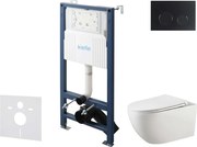 kielle Genesis New - Set předstěnové instalace, klozetu Gaia, Rimless, sedátka softclose a tlačítka Gemini New II, matná černá 30528SS15