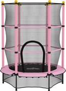 HOMCOM dětská trampolína Ø140 cm, trampolína s ochrannou sítí, kryt hran, zahradní trampolína pro děti 3-10 let, max. zatížení 50 kg, růžová barva
