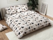 Povlečení z Renforcé bavlny PATTERNED CATS béžové Rozměr povlečení: 2 ks 70 x 90 cm | 200 x 220 cm
