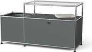 Tchibo - Nízká kovová skříňka »Cn3« s výklopnými dvířky a skleněnou deskou, šedá