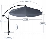 Zahradní slunečník s výložníkem 350 cm potah