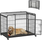 Skládací kovová klec pro psy PawHut pro velká plemena 109,5x71x78 cm s kolečky a brzdami, odnímatelným táckem a dveřmi se zámky pro zlatého retrívra a