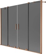 Mexen Velar Duo, 2-křídlová posuvná vanová zástěna 200 x 150 cm, 8mm šedé sklo, měděná matná, 896-200-000-42-65