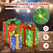 Costway Sada 3 LED dárkových krabiček s mašlí a 52 Teplé bílé LED voděodolné