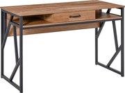 HOMCOM Pracovní stůl v industriálním stylu 120D x 60Š x 76V cm Se zásuvkou + 2 policemi Černé kovové nohy Ořechová dřevinová vrchní část | Aosom