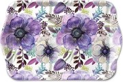 Bílý melaminový tácek s fialovými sasankami Purple Dream - 13*21 cm