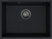 Sink Quality Crypton 60, kuchyňský granitový dřez 535x400x205 mm + černý sifon, černá skvrnitá, SKQ-CRY.B.1KBO.60.XB