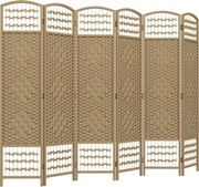 HOMCOM 6-panelový paraván 240x170 cm skládací dělicí stěna s papírovým provázkem a dřevěným rámem pro ložnici a obývací pokoj | Aosom