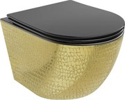 Mexen Lena WC mísa Rimless s pomalu klesající deskou slim, duroplast, černá matná/zlatý vzor šupiny - 30224078