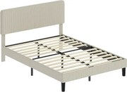 HOMCOM rám postele 140 x 190 cm s laťovým roštem, nastavitelné čelo, polstrovaná manželská postel z kordového sametu, tišší, světle šedá
