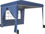 Pavilon 3 x3 m Voděodolný výškově nastavitelný skládací pavilon Pop-up se 2 bočními panely, skládací UV 50+ Tmavě modrá barva