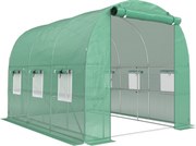 Skleník o rozměrech cca 2,7 x 2 x 2 m Fóliový skleník s policemi Rolovací dveře na zip 6 oken se síťovinou Nosné tyče