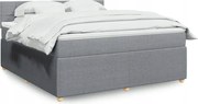 Box Spring Postel S Matrací Textil Světle Šedá Blok se čtverci 180 x 200