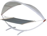 Houpací síť HWC-J47 se stříškou pro 2 osoby, dřevo, 420cm - bílá, šedá
