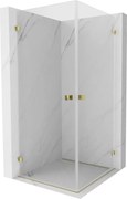 Mexen Lunar-B Duo, výklopný sprchový kout 90 x 90 cm, 8mm čiré sklo, zlatý profil, 832-090L-090P-50-00