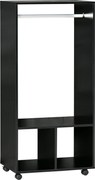 HOMCOM Skříň na kolečkách, Otevřený design s závěsnou tyčí a policemi pro organizaci oblečení do ložnice 60x40x128 cm Černá | Aosom