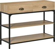 HOMCOM Konzolový stolek do předsíně s 2 šuplíky a 2 policemi z oceli, nábytek do chodby pro vstupní halu 100x35x79,2 cm Dub | Aosom