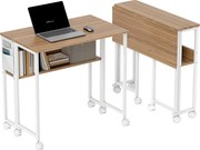 Skládací stůl HOMCOM s kolečky a policí - Kompaktní stůl s úložným prostorem pro notebook do malých prostor - 80x50x75 cm - Přírodní | Aosom