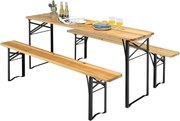 Costway 178 cm dlouhý pivní stůl se sedadly 3dílný skládací a lavička, přírodní