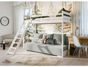 Legno Dětská patrová postel Sofie bílá s šedou rozkládací pohovkou Rozměr (cm): 90x200/140x200, Barva látky: Šedá ZOOM