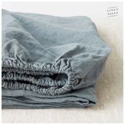 Modro-šedé napínací lněné prostěradlo 160x200 cm Blue Fog – Linen Tales