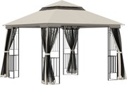 Zahradní pavilon Outsunny s dvojitou střechou a párty stanem 2,99 x 2,99 m se 4 bočními stěnami z kovu a polyesteru v béžové barvě | Aosom.de