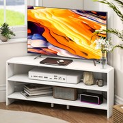HOMCOM 47" Rohový Televizní Stojan s 2 Otevřenými Policemi, Moderní Dřevěný Stojan na Televizi do Ložnice a Obývacího Pokoje, 110x36x45 cm, Bílý | Aos