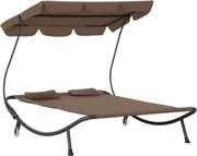 Outsunny Dvoumístný sluneční lehátko s nastavitelným slunečníkem pro venkovní a zahradní použití 200x175x134cm Hnědá | Aosom