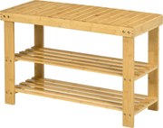 HOMCOM Lavice na boty Šatní lavice z bambusu se 3 policemi na 6 párů bot, botník 70 x 28 x 45 cm, přírodní řešení úložného prostoru | Aosom.de