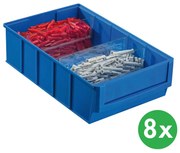 Plastový regálový box ShelfBox typ D - 183 x 300 x 81 mm, 8 ks, modrý