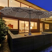 Costway 470 cm Velký dvojitý deštník na terasu s 48 solárními LED světly