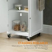 HOMCOM Bílý Kitchen Island Trolley z MDF a nerezové oceli s kolečky, víceúložný, 1 zásuvka, skříňka s 2 dveřmi a držákem na utěrku | Aosom