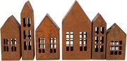 Set 6ks rezavá dekorace ve tvaru domku Rustic Charm - 27*3*14 cm