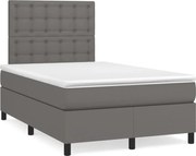 Box Spring Postel S Matrací Šedá Umělá Kůže Šedá tlačítka 120 x 190 cm