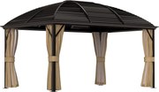 Pavilion Outsunny s pevným zastřešením, 4x3 m, voděodolný stabilní zahradní pavilion pro zimní období s moskytiérou, háčky, bočními panely, klenutou s